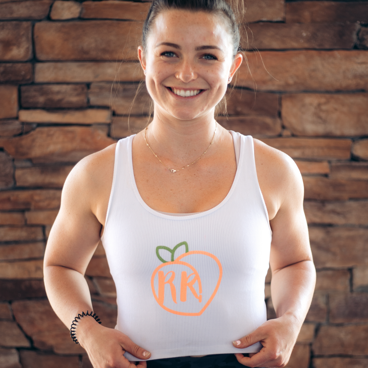 White RR crop w/ peach logo – Ryan Read Thrive