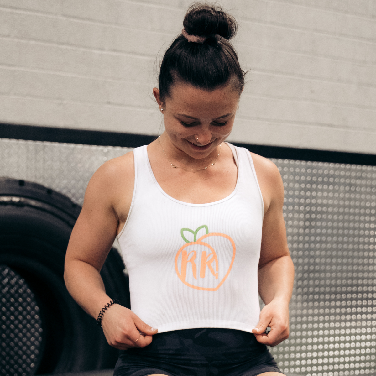 White RR crop w/ peach logo – Ryan Read Thrive